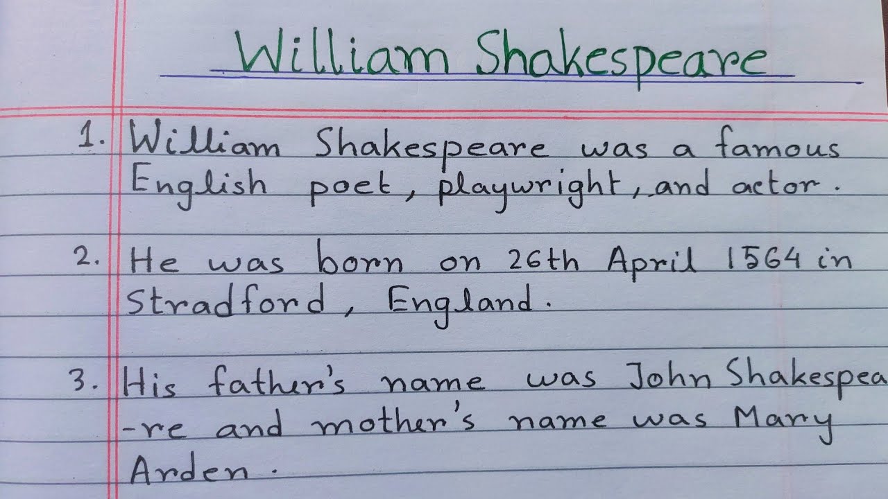 10 lines Essay on William Shakespeare | William Shakespeare Essay in ...