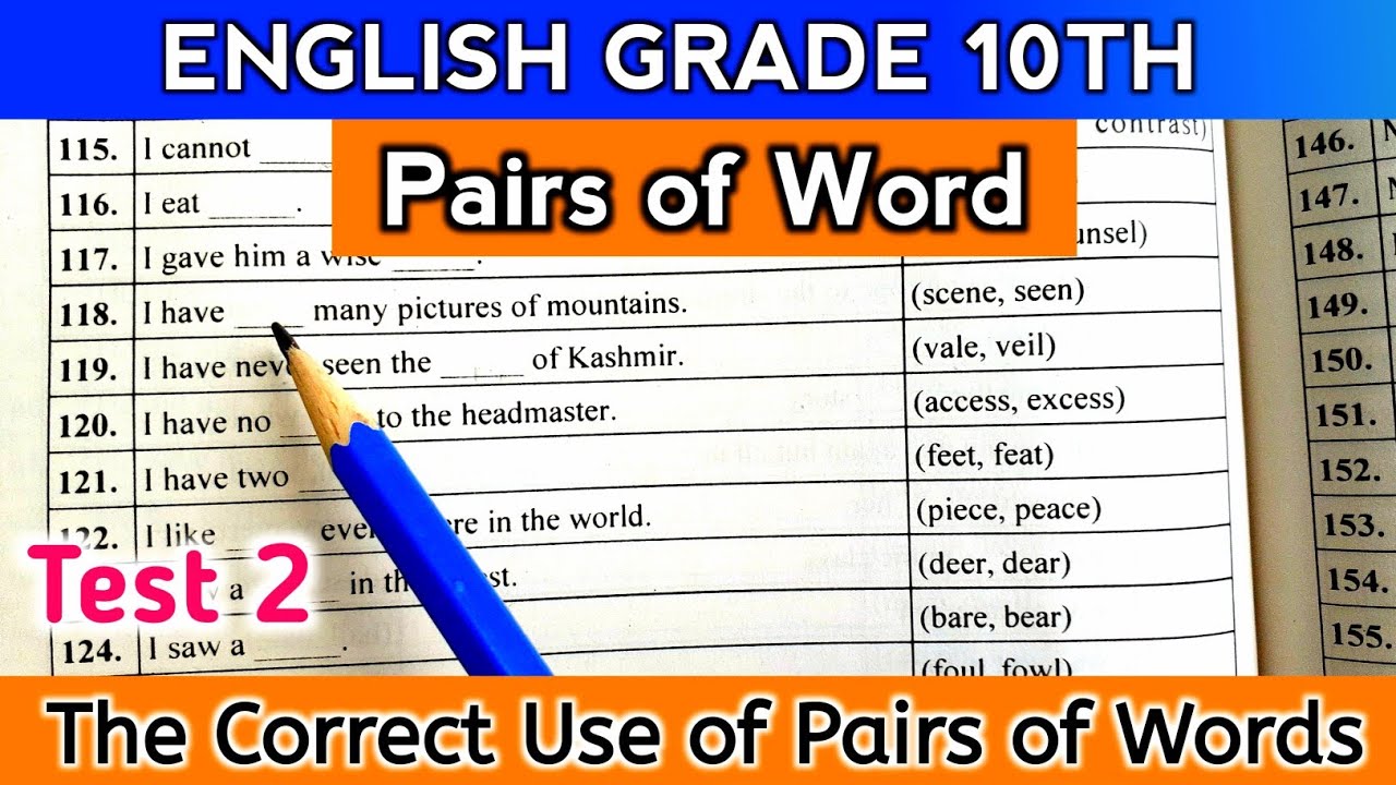 Test 2 Pairs of Word in English Grade 10th | Class 10 | The Correct Use ...