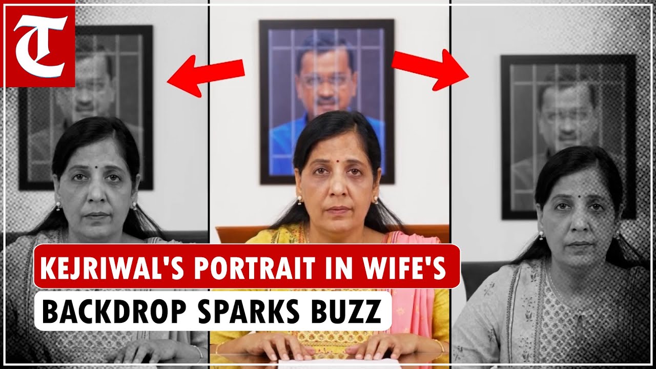 Portrait of CM Kejriwal behind bars in Sunita Kejriwal’s background ...