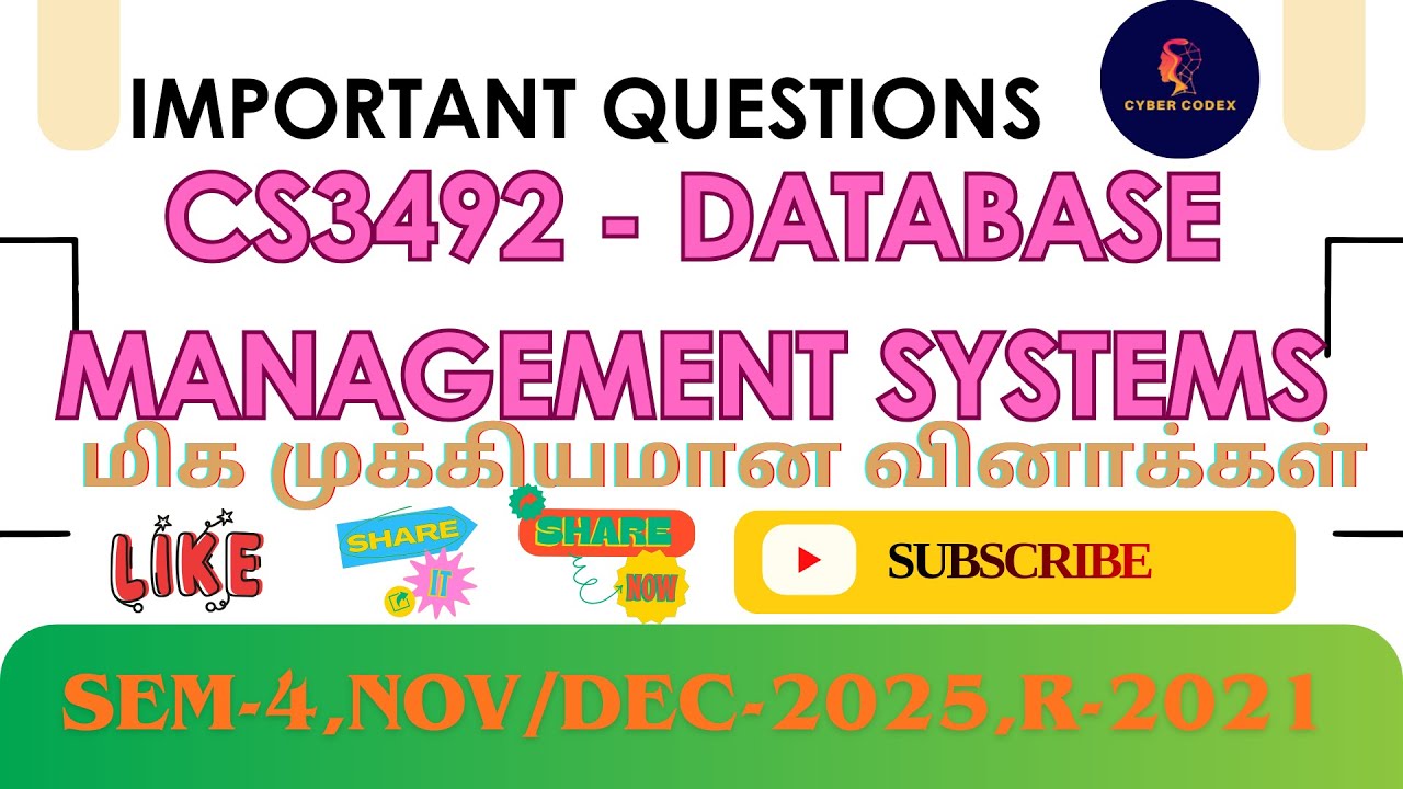 💾 CS3492 – DBMS Important Questions | AU R-2021 | Unit-wise Most ...