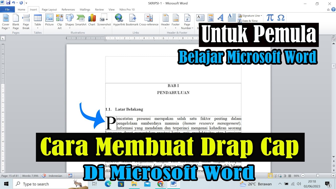 CARA MEMBUAT DROP CAP & IN MARGIN DI MICROSOFT WORD - YouTube