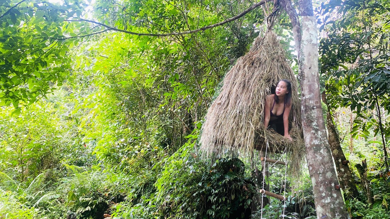 Amazing Girl Building Bird Nest Tree House on Tree Top, The Best ...