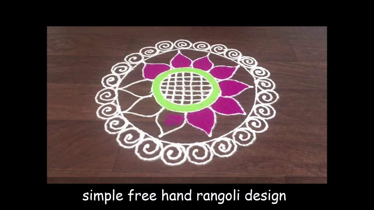 how to draw simple free hand rangoli design with colour || beautiful ...