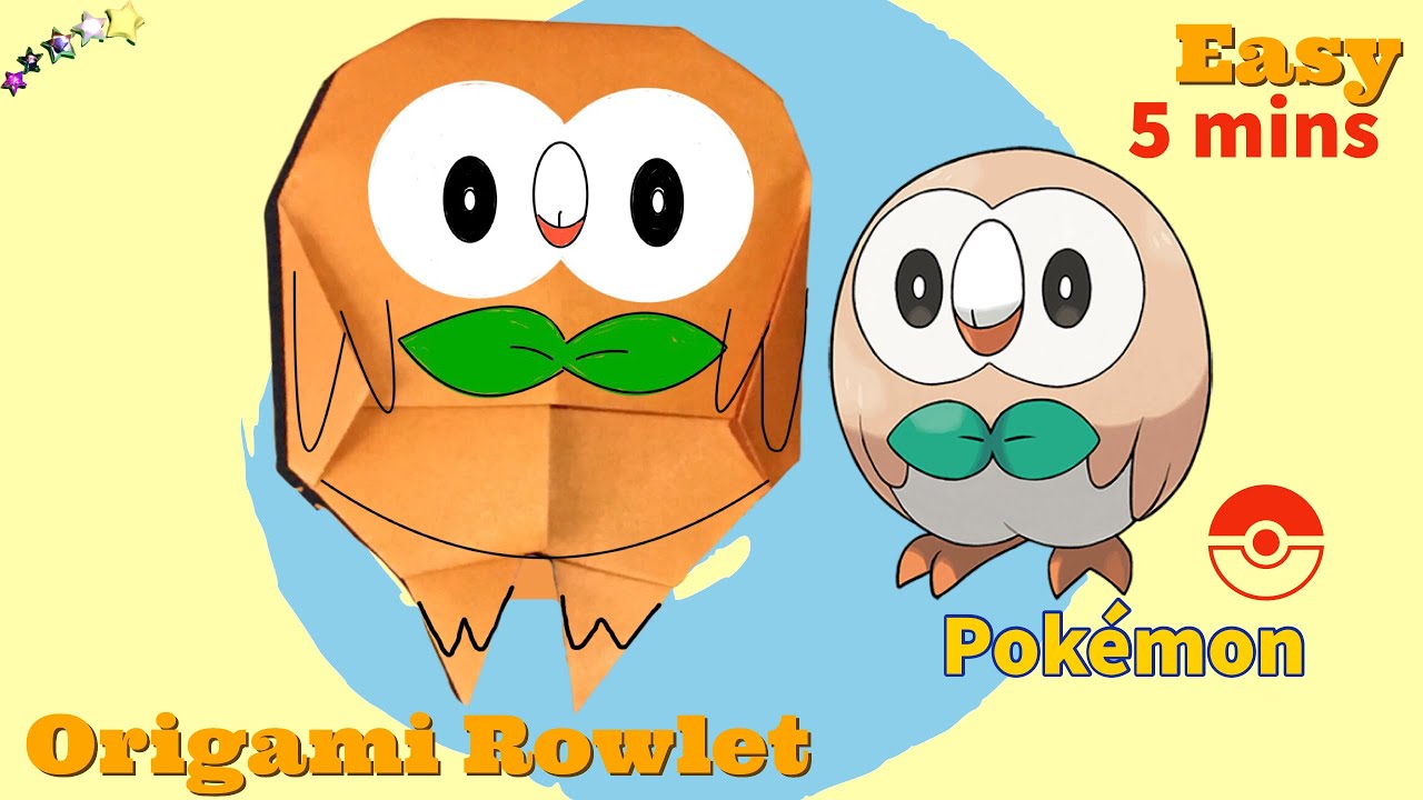 How to make origami Rowlet the owl Pokemon #722 paper fold. Easy 5 ...