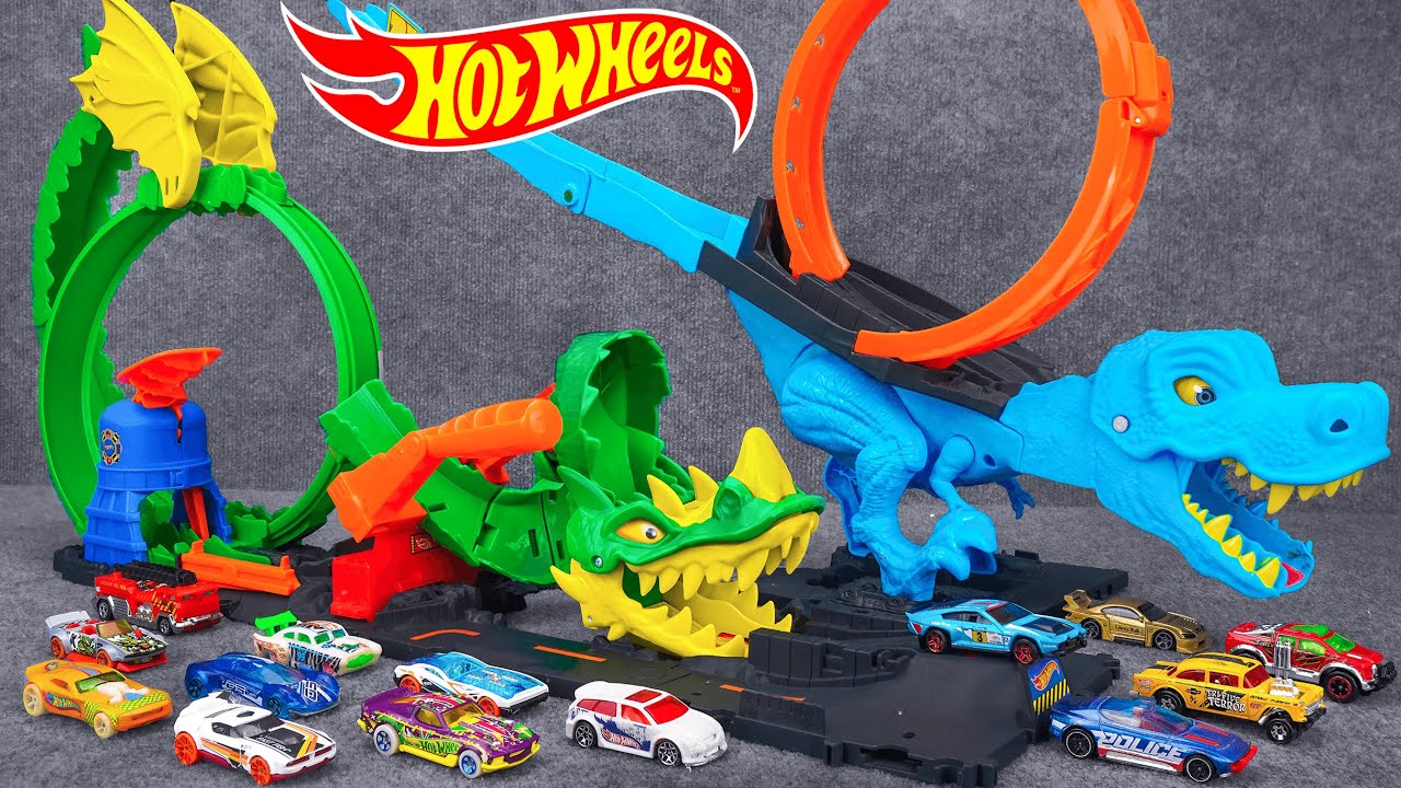 Hot Wheels Dragon Drive Firefight And T-Rex Rampage Attack Playset ...