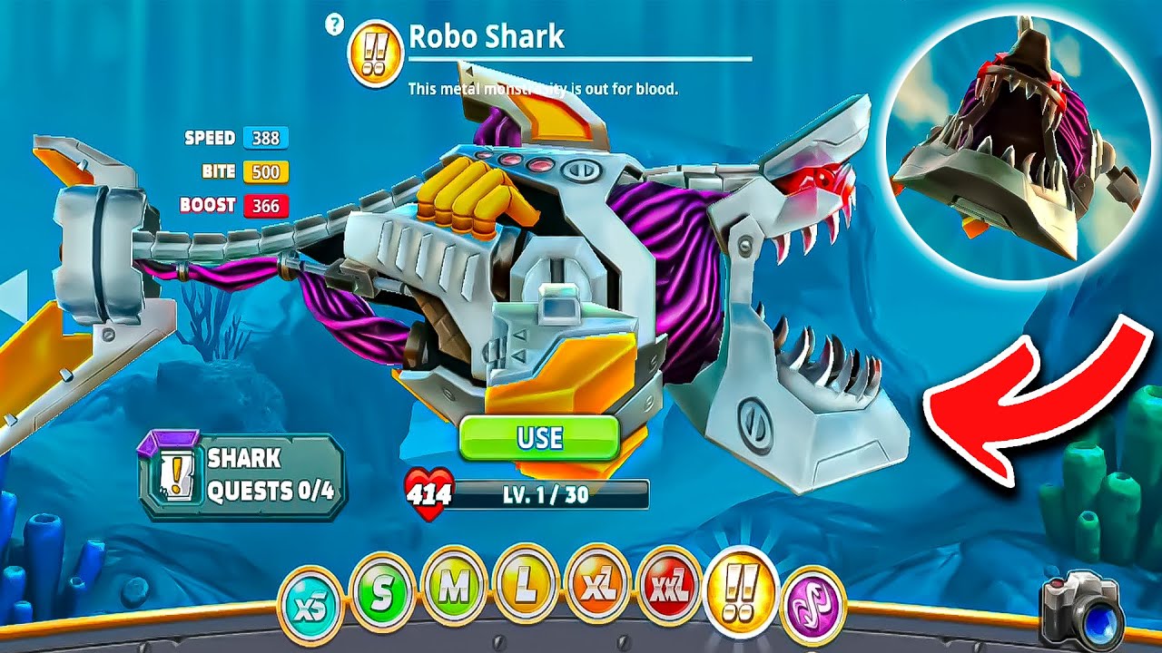ROBO SHARK 🦈 FULL BOOST | New Skin Mod All Sharks Unlocked | Hungry ...