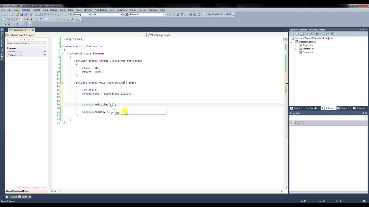C# Tutorial CZ 8. - Základy funkcí a klíčová slova (params,out,ref,is ...