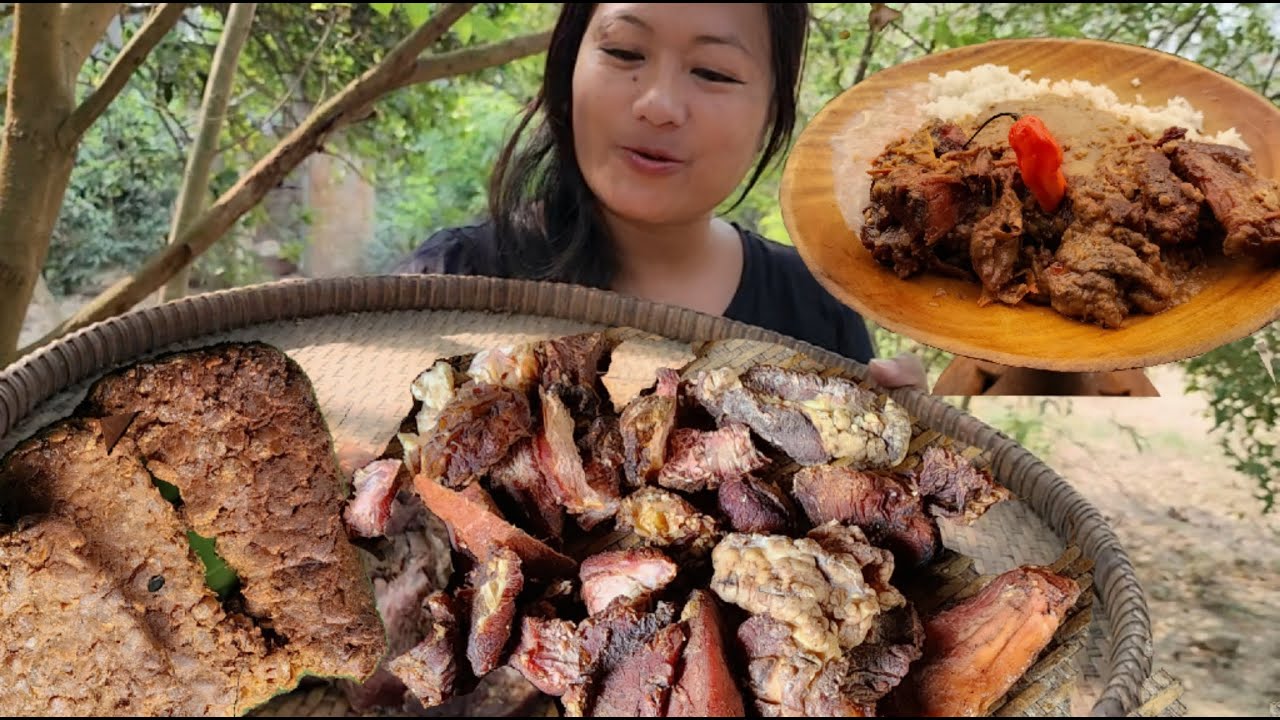 Axone with smoked beef and akibiye ( yam curry) sumi naga cuisine ...