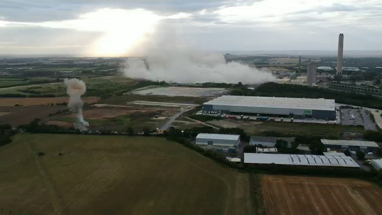 Didcot Power Station Demolition and pylon fire - YouTube