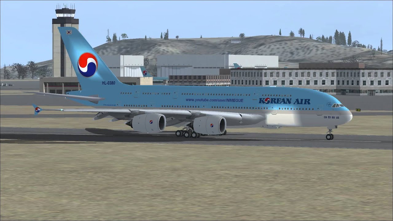 FSX Airbus A380 Korean Air landing at Seoul airport with foggy weather ...