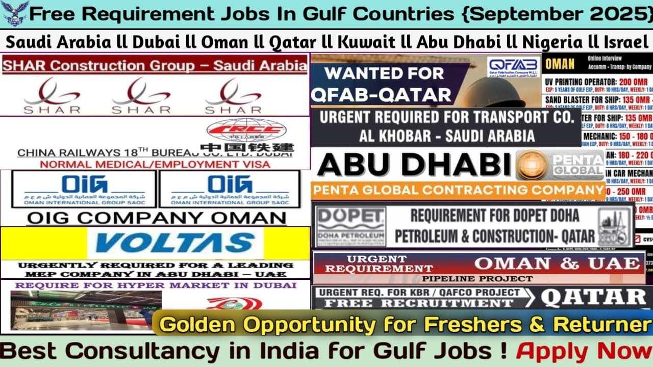 Free Gulf Jobs Today! Assignment Jobs Sep 2025 ll Abroad jobs ll Gulf ...