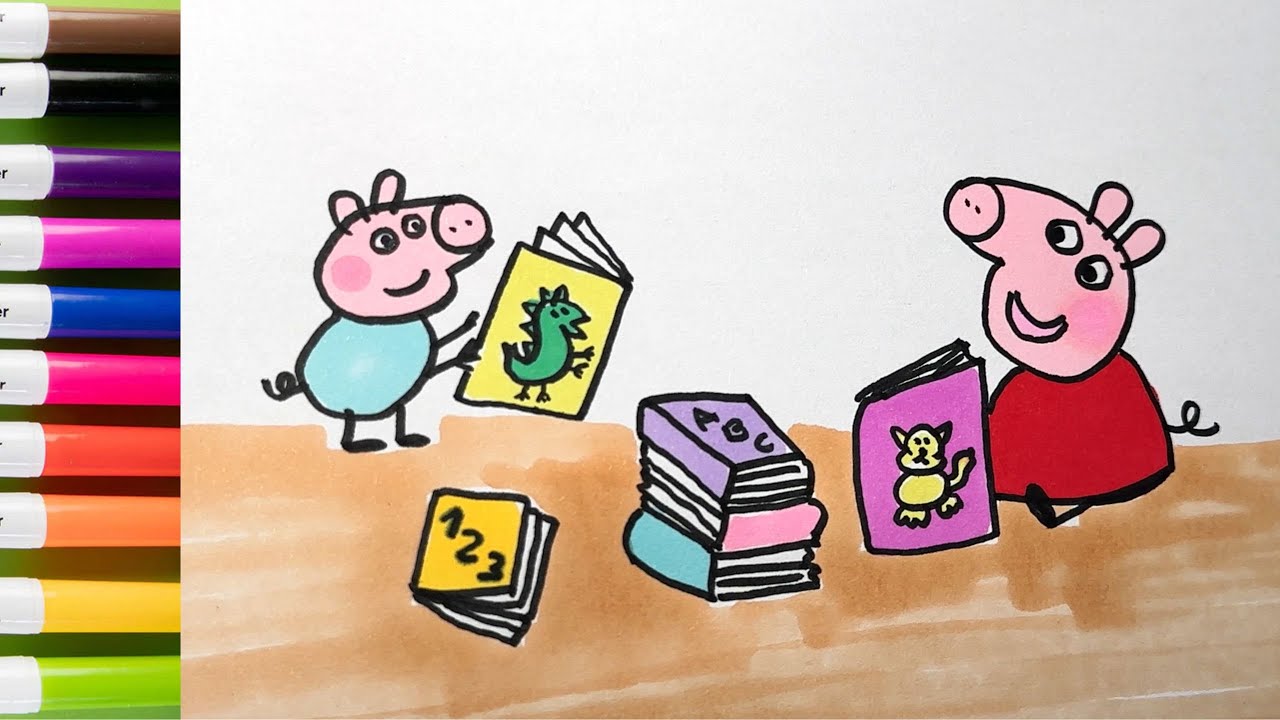 Peppa Pig and George Reading Time📚 | Easy Drawing for Kids - YouTube