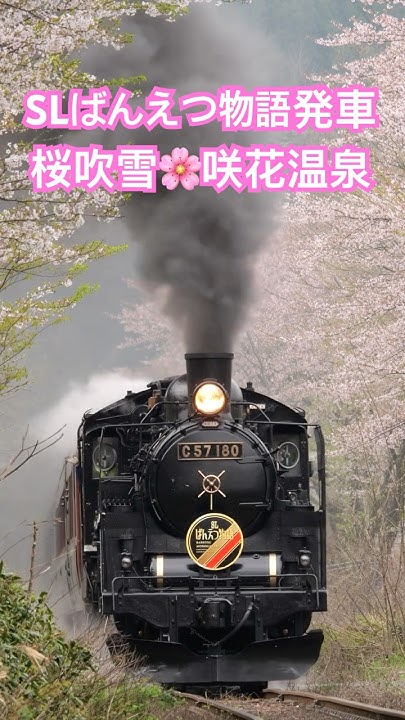 4Kshorts C57「SLばんえつ物語」桜の咲花駅発車！JR East Railway Steam locomotive class C57 departing Sakihana ...