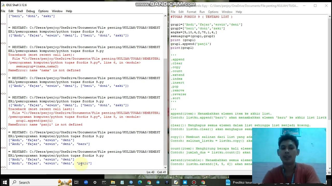 MENJALANKAN PYTHON TUGAS FORDIS 9 TENTANG LIST - YouTube