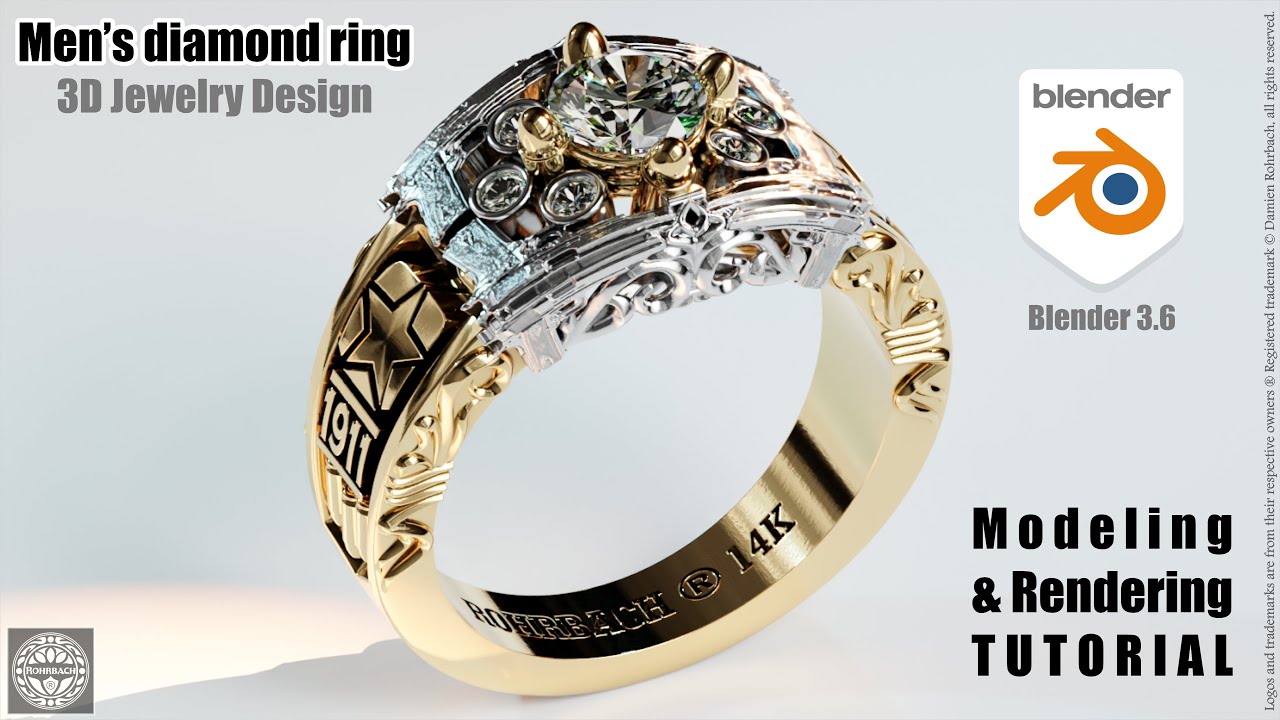 3D JEWELRY Design Tutorial 2nd Amendment Men's Diamond Ring BLENDER 3.6 (4K 60 fps) - YouTube