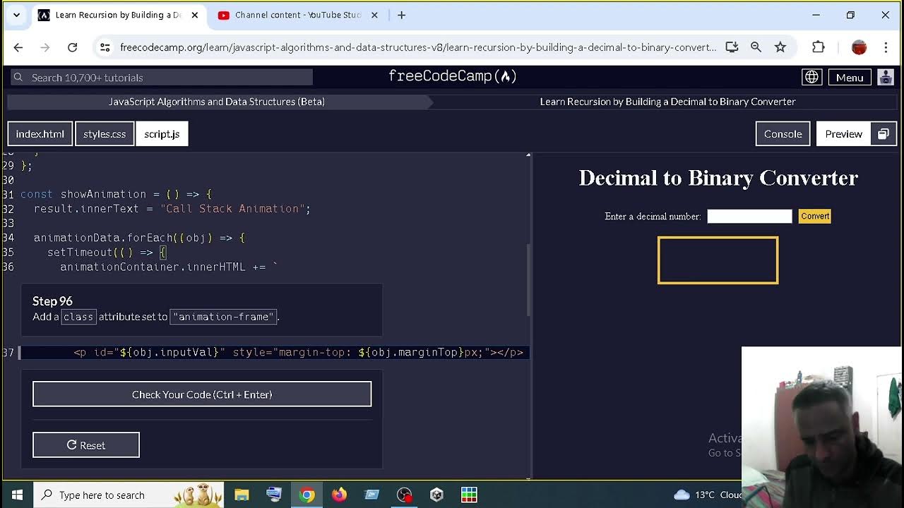 Learn Recursion by Building a Decimal to Binary Converter step 96 - YouTube