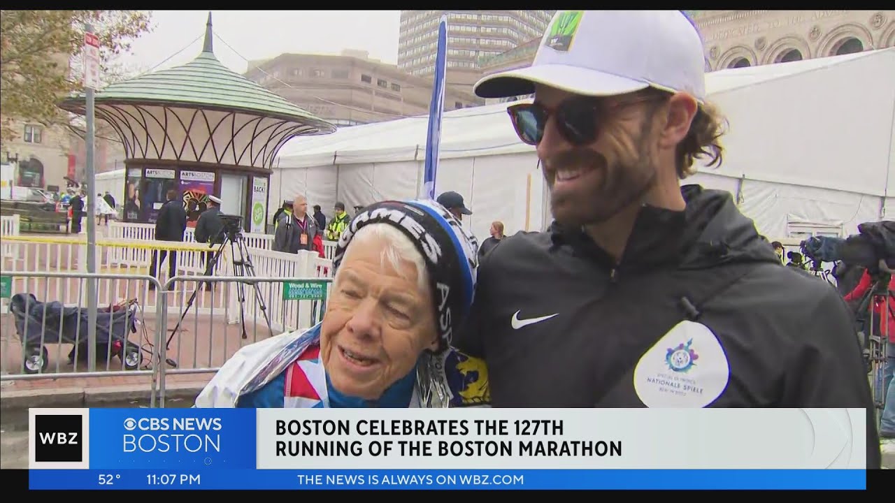 Runners emotional after crossing Boston Marathon finish line - YouTube