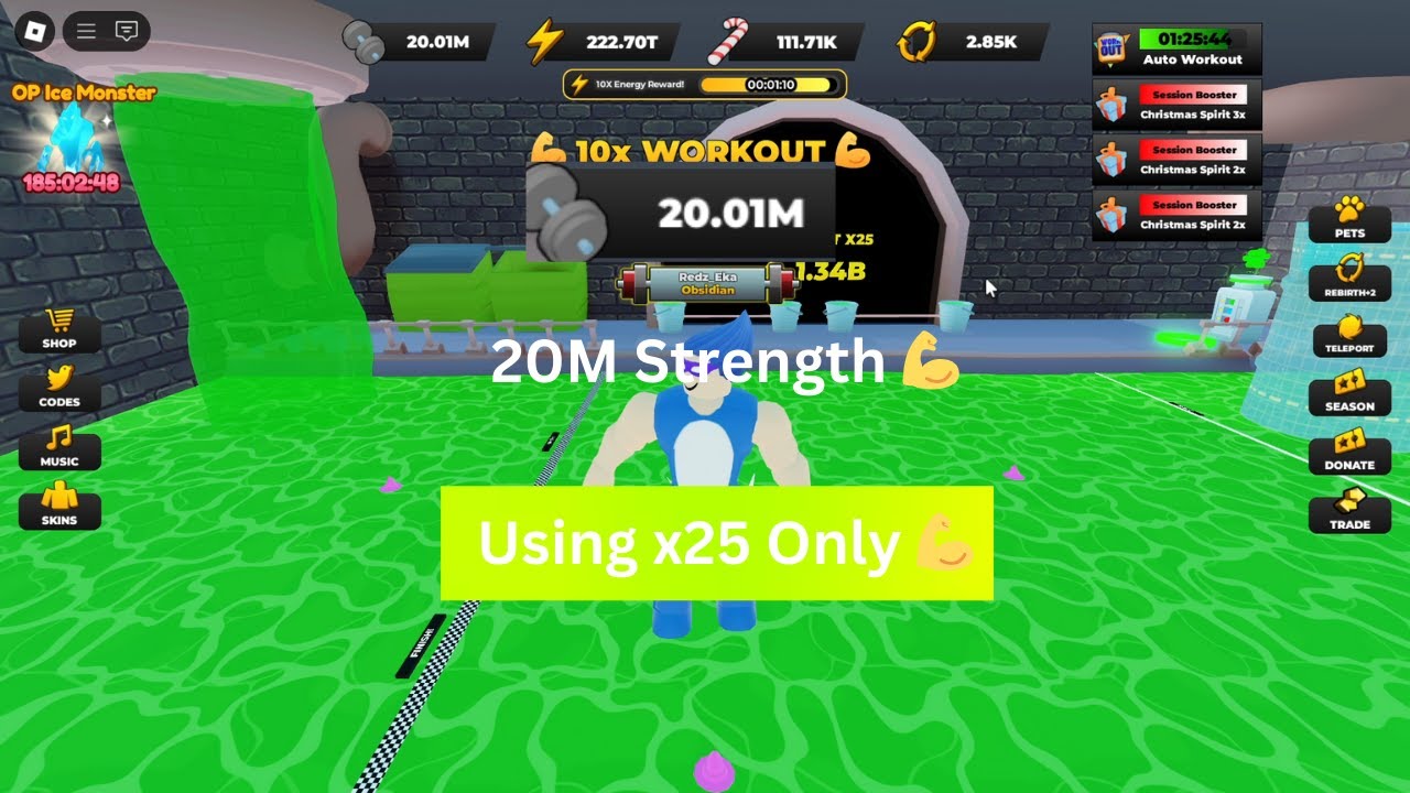 20M Strength Using x25 workout only in Roblox Strongman Simulator (Road ...