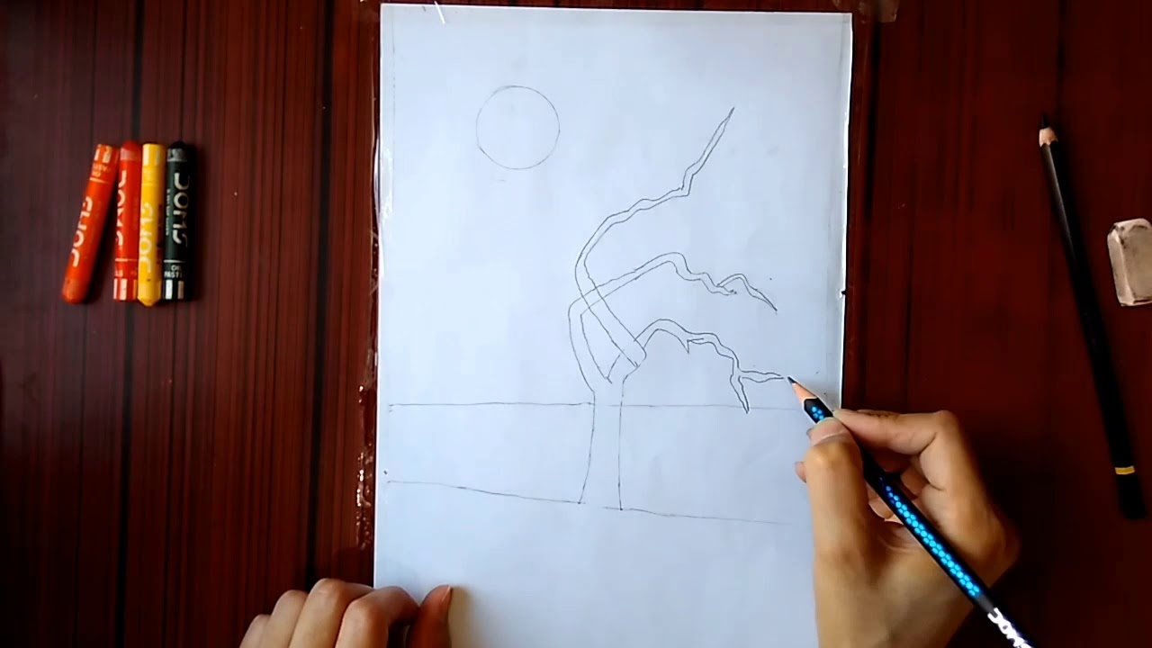 scary tree drawing/Red moon night/Tree swallowing the moon #shorts ...