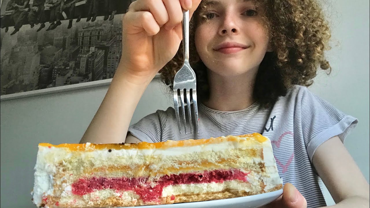 ASMR | Eating Raspberry & Mango Cake 🍰 - YouTube