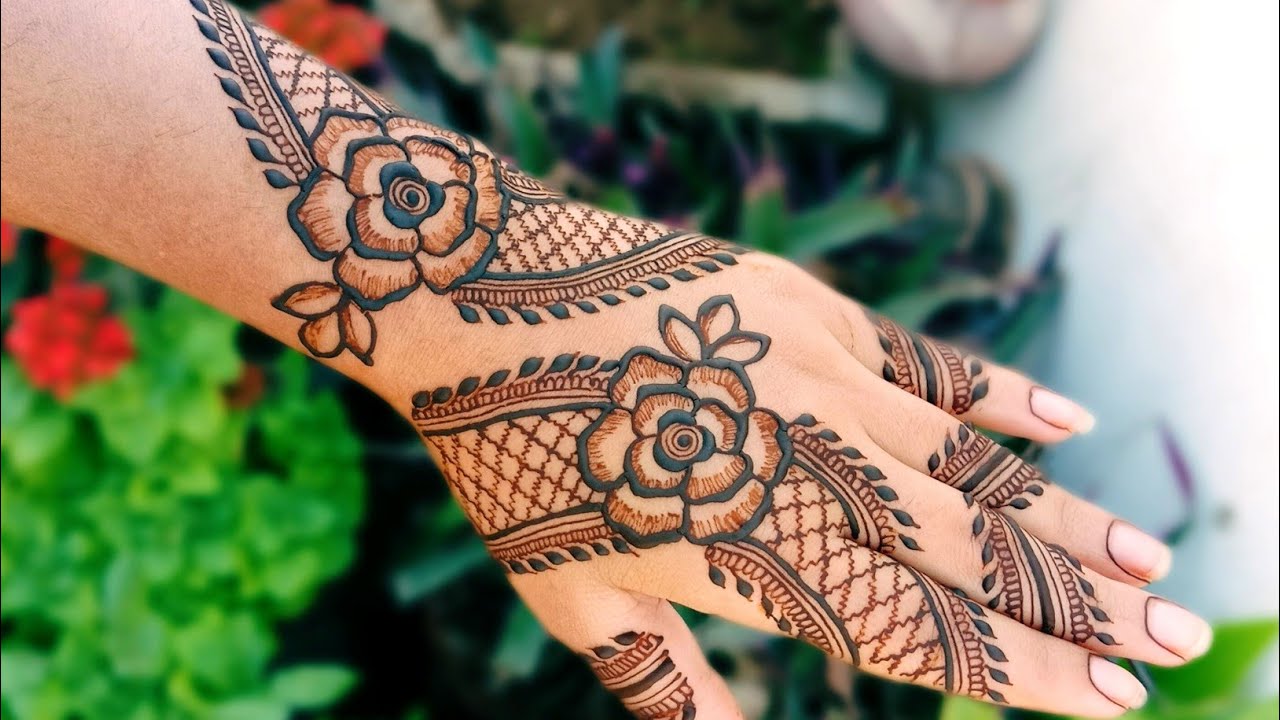 Net and rose arabic mehndi design for hands || simple gulab mehendi ...