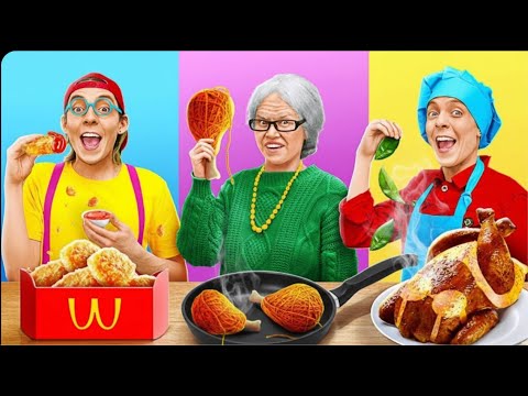 NEW 123GO! ME VS GRANDMA COOKING CHALLENGE || Funny Kitchen Hacks and ...