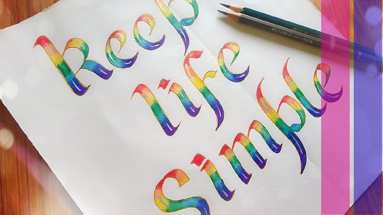 Double pencil calligraphy with rainbow colours/english calligraphy ...