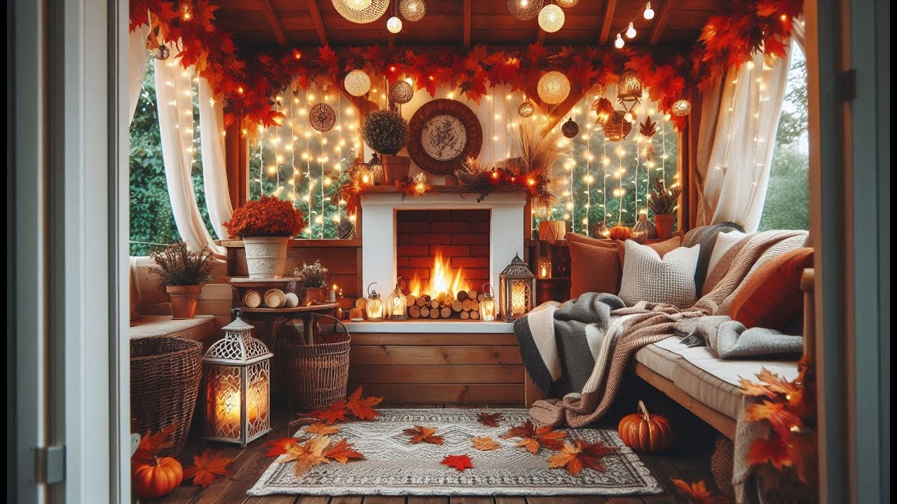 COZY Autumn Gazebo Fireplace | Fall Ambience | Relaxing Fire Ambience ...