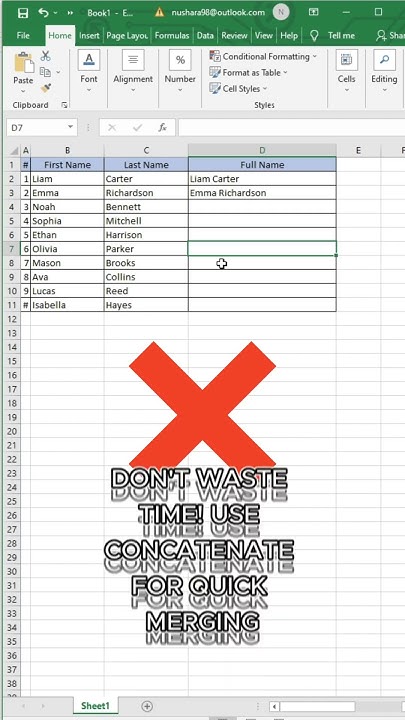 Stop Wasting Time! Use CONCATENATE for Quick Merging in Excel - YouTube