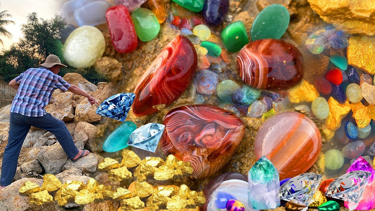 Moment of finding gems diamond, mining gold and gemstone mines ,crystal ...