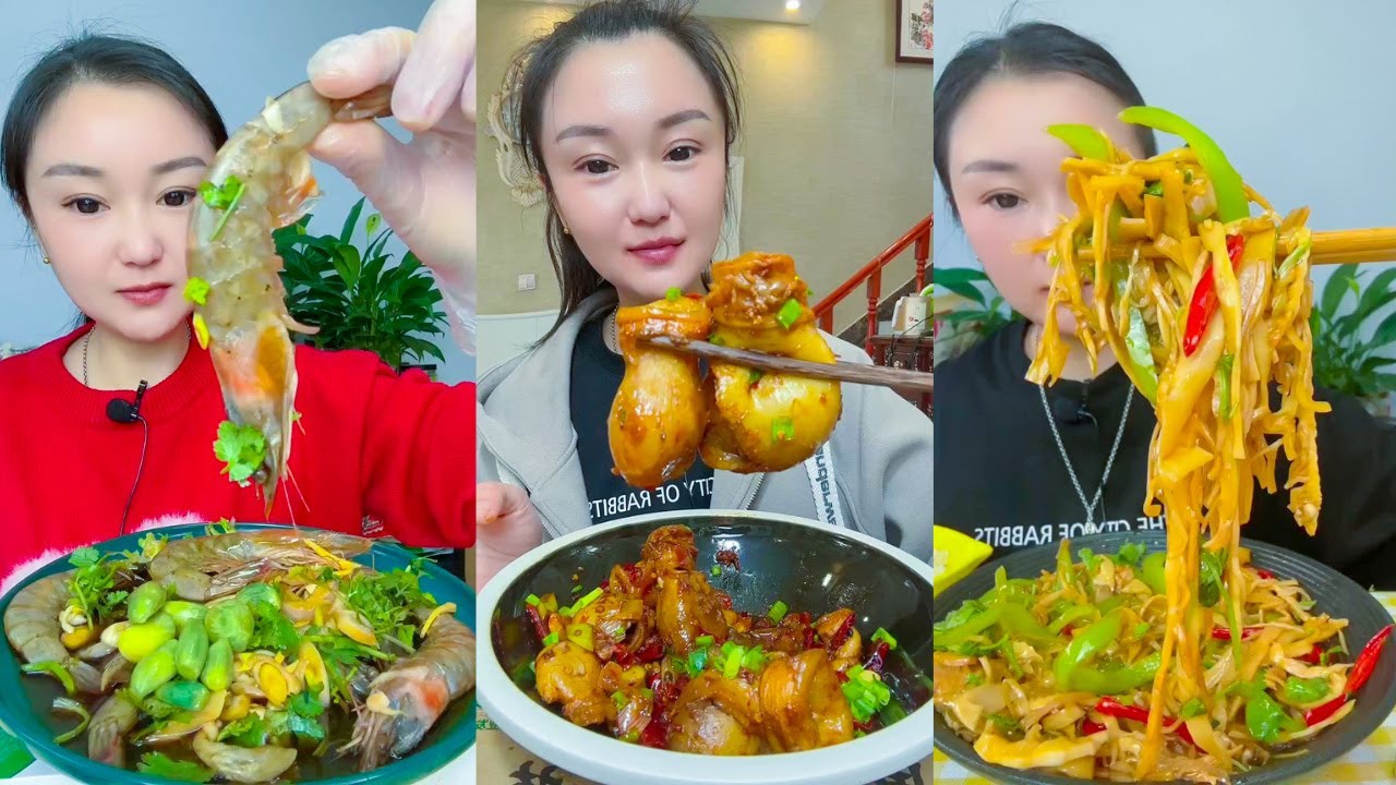 Ea Asmr: Eating Seafood Shrimp, Fish Maw And Glutinous Rice Shoots #93 ...