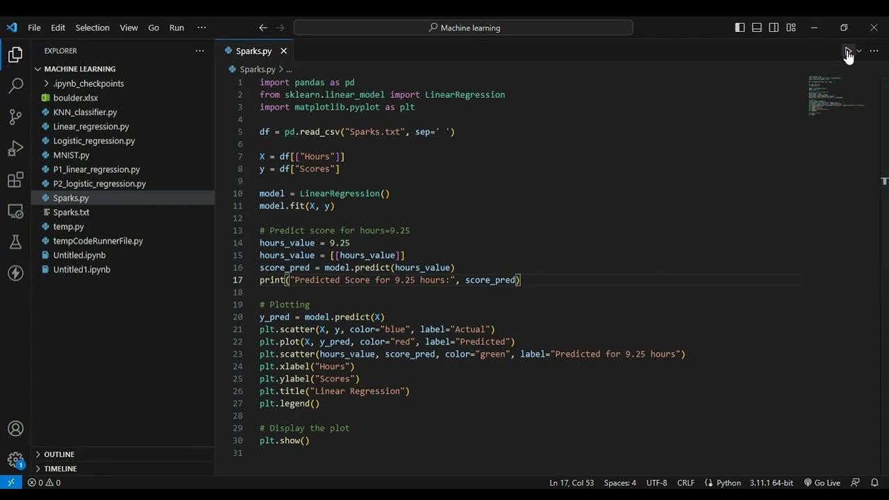 Task-1 : Prediction Using Supervised Machine Learning | The Sparks Foundation Internship Task ...