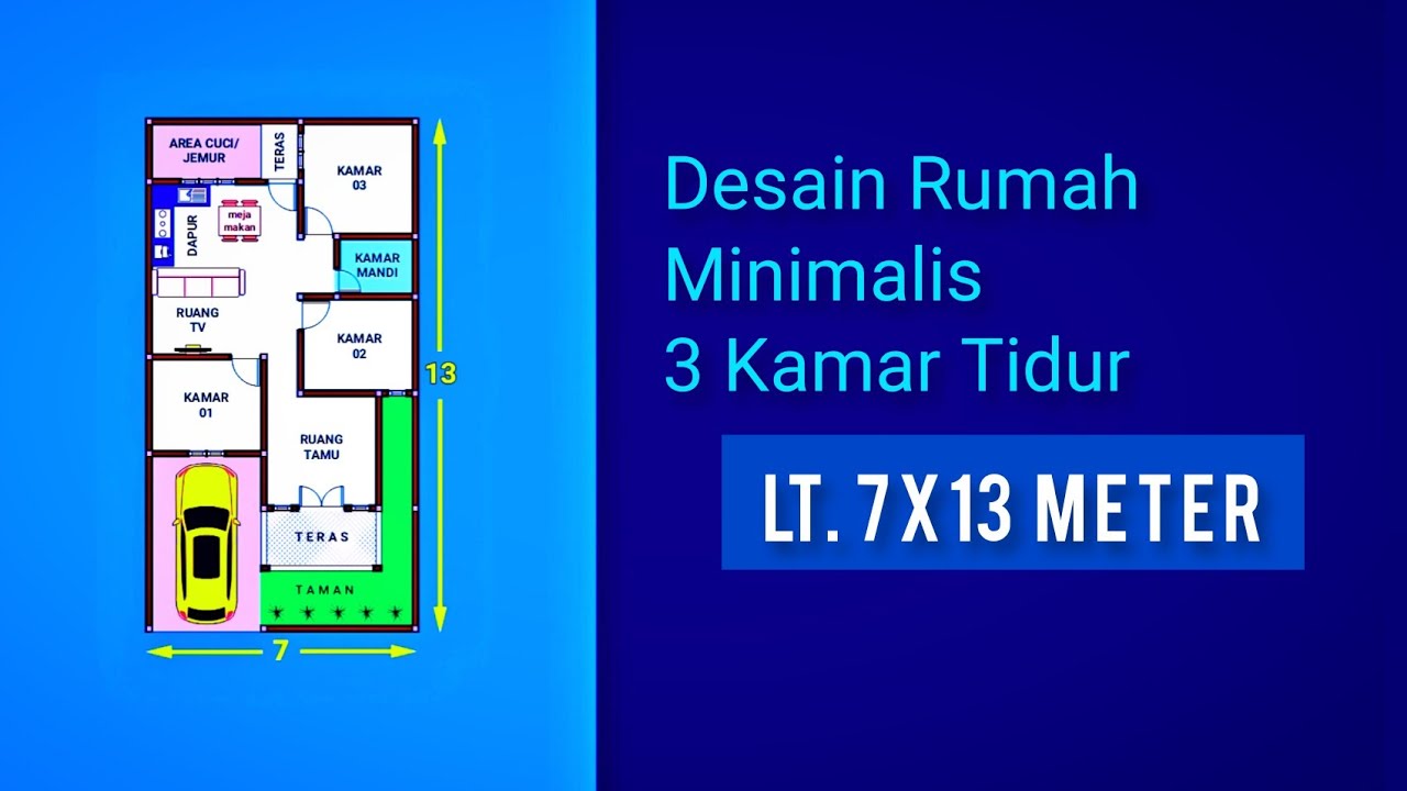 Desain Rumah Minimalis 3 Kamar Tidur Ukuran Lahan 7x13 Meter - YouTube