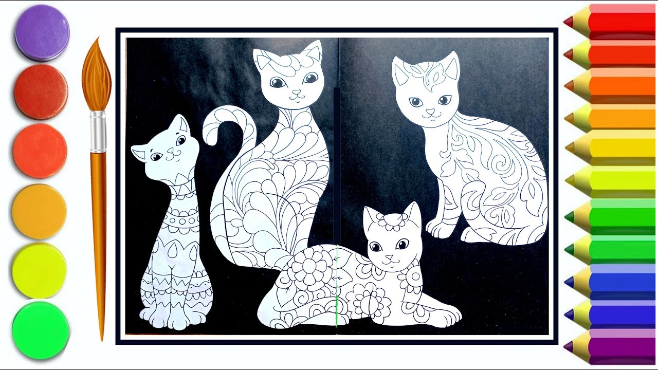 DRAWING TOGETHER IS SIMPLE/COLORING WITH COLORED PENCILS/CATS - YouTube