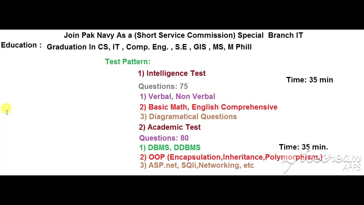 PAK Navy as a SSC | Special Branch IT | Entry Test Pattern - YouTube