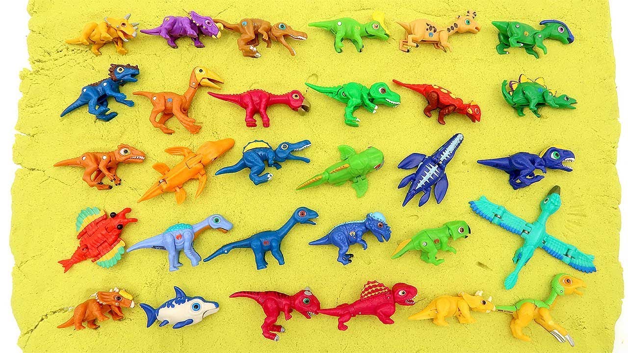 30 Mini Dino Dinosaurs Toys For Kids! Dino Mecard Color Dinosaur Eggs ...
