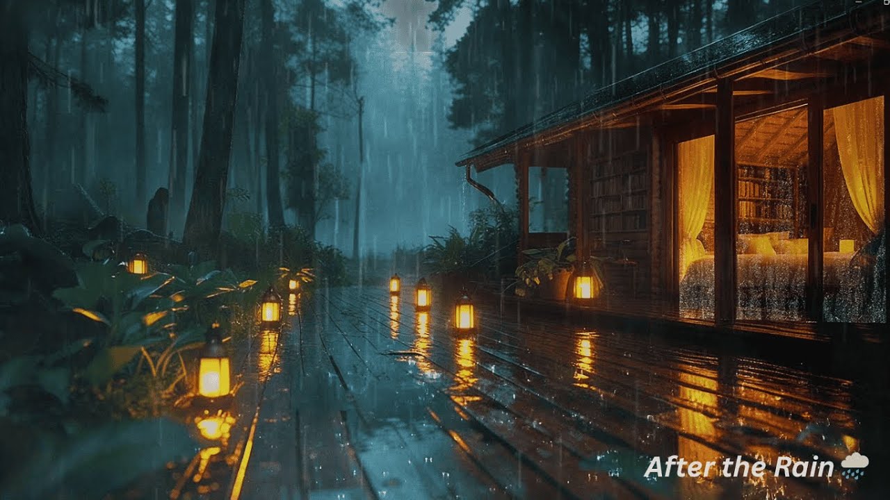 Cozy Rainy Night in Wooden Cabin 🌧️ | Relaxing Rain Ambience for Deep ...