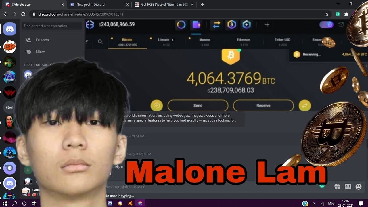 Video recording showing the live reaction by Malone lam receiving $238M ...