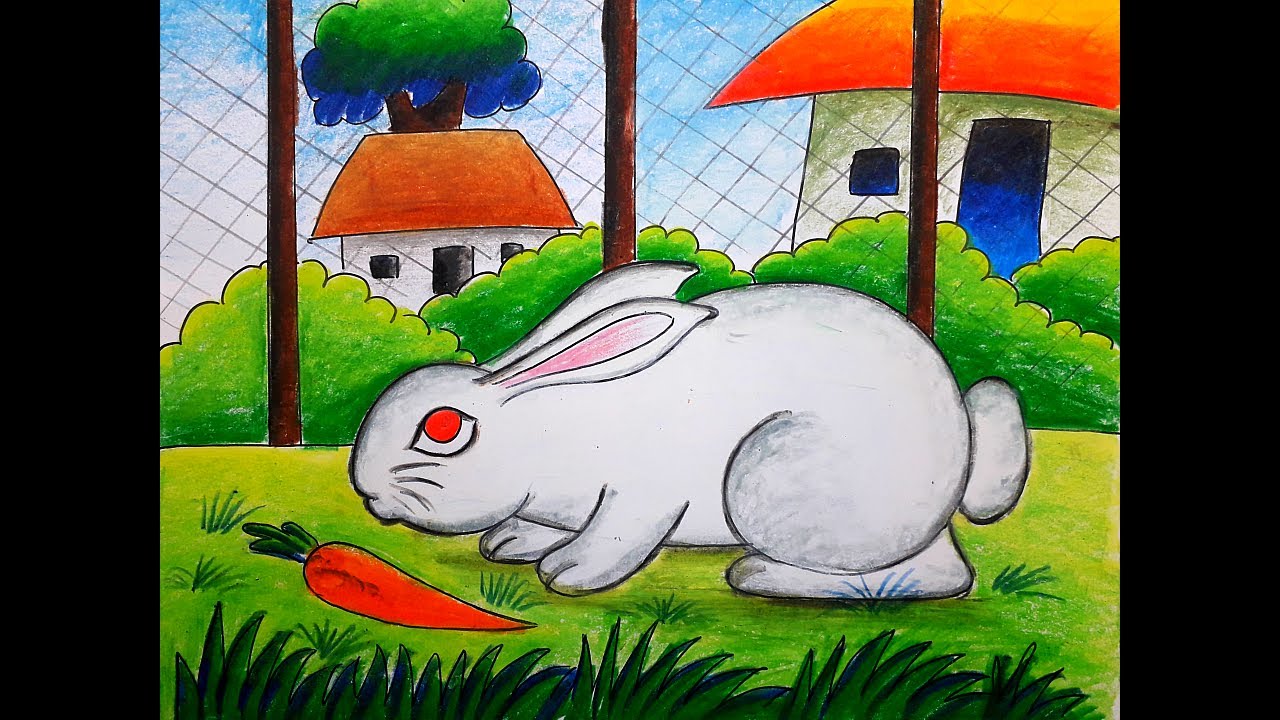 How to draw rabbit scenery step by step/rabbit scenery drawing - YouTube
