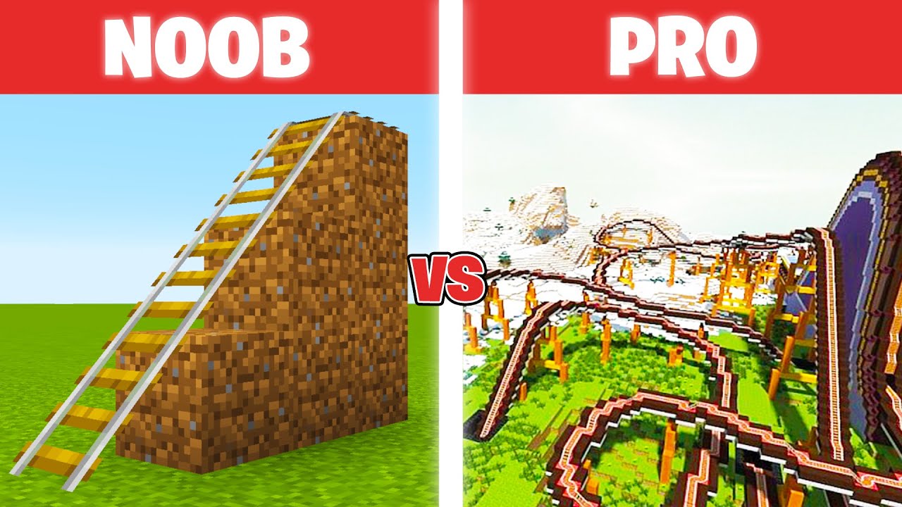 NOOB vs PRO: GIANT ROLLER COASTER BUILD CHALLENGE (Minecraft) - YouTube