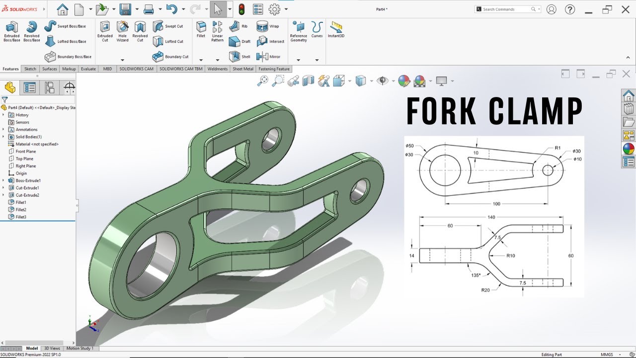 How to Create a Fork Clamp in SolidWorks | Full 3D Modeling Tutorial ...