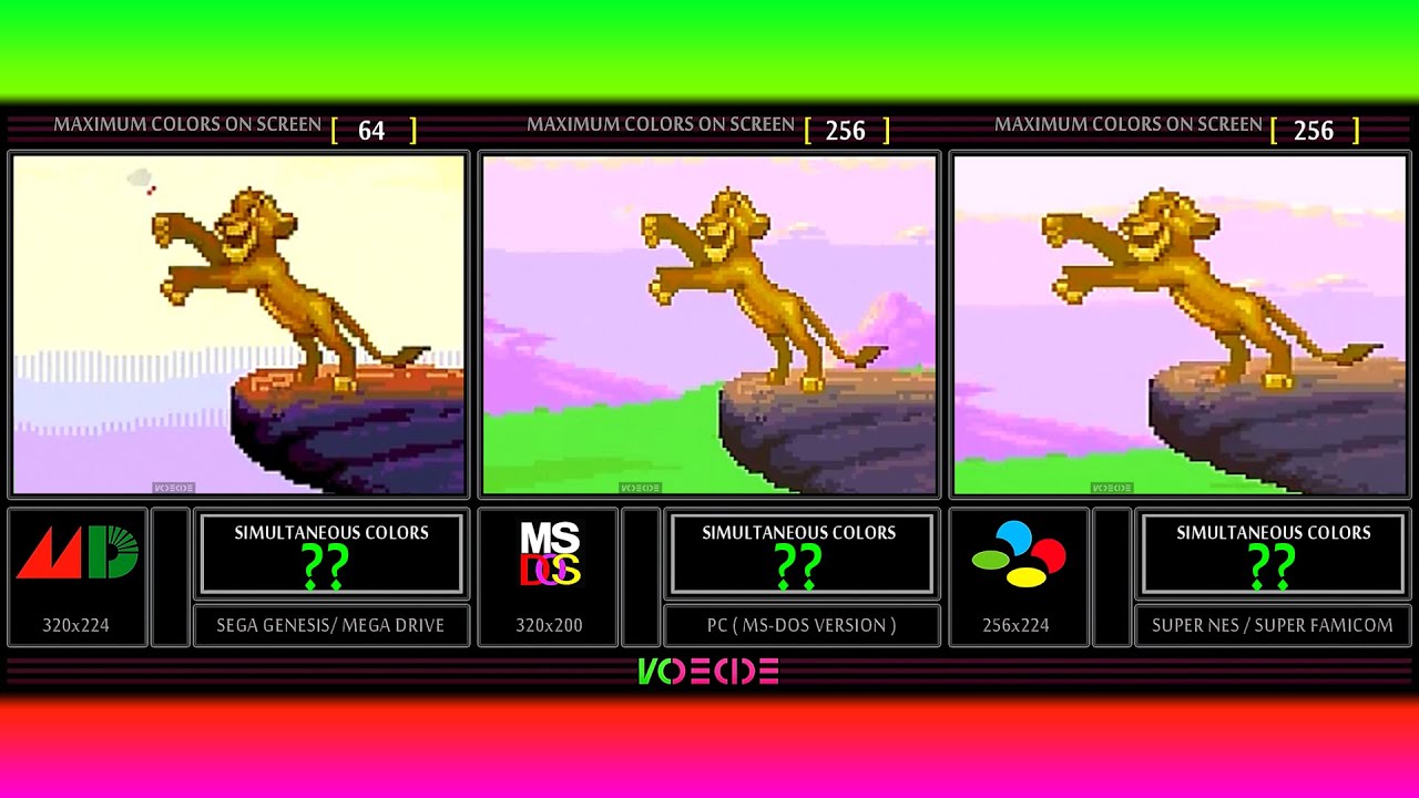 Simultaneous Colors of The Lion King (Sega Genesis vs PC vs SNES) Color ...