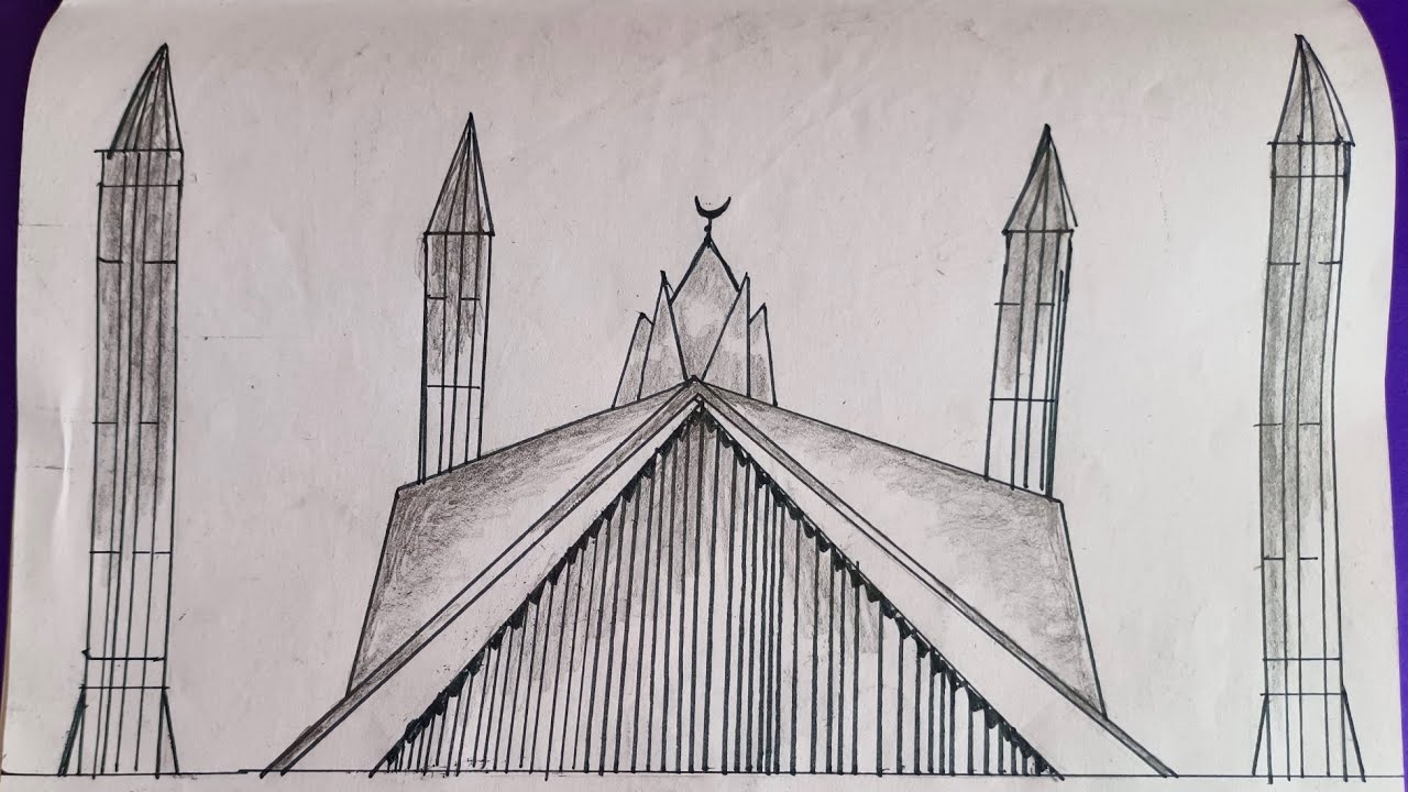 How to draw Faisal Mosque for Beginners | Faisal Masjid Drawing ...