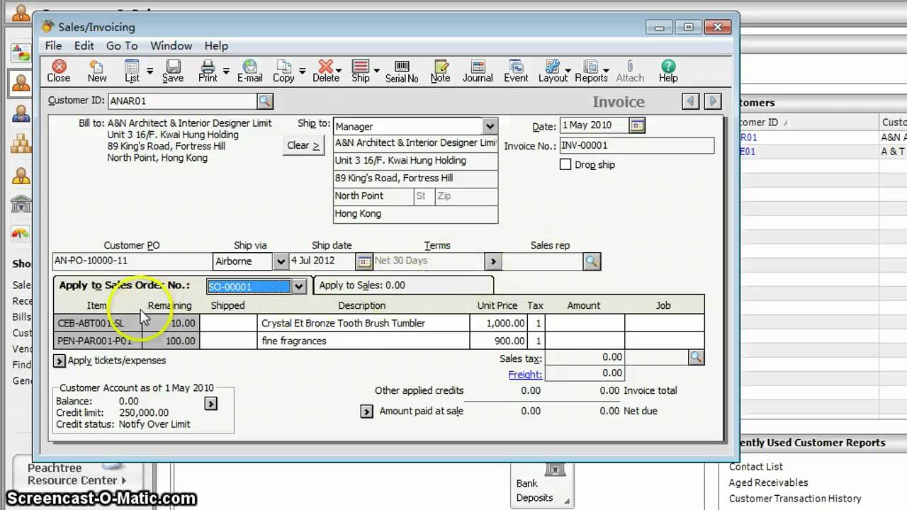 P02 L06 Sage 50 Peachtree Accounting --- How to open new invoice to ...