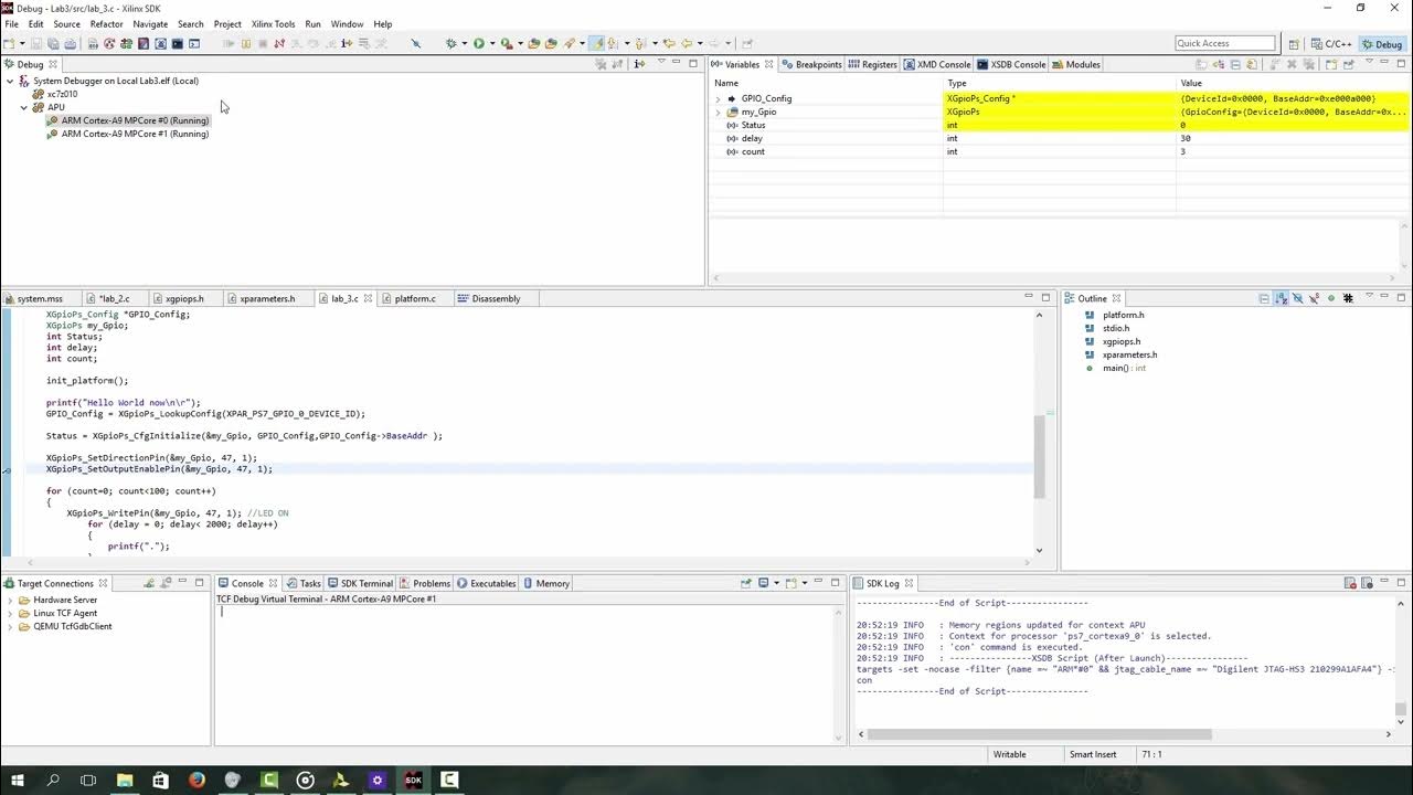 Debugging on a Zynq in Xilinx SDK Eclipse - YouTube