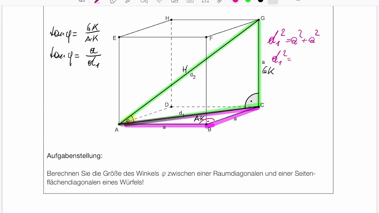 Mathelernen mit Martin BIFIE-Beispiel 1_220 Raumdiagonale beim Würfel ...