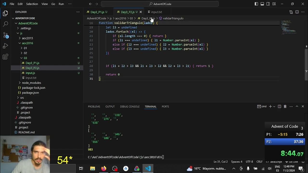 Resolviendo Advent of Code con Javascript: 2016 Día 3 Calculando triángulos - YouTube