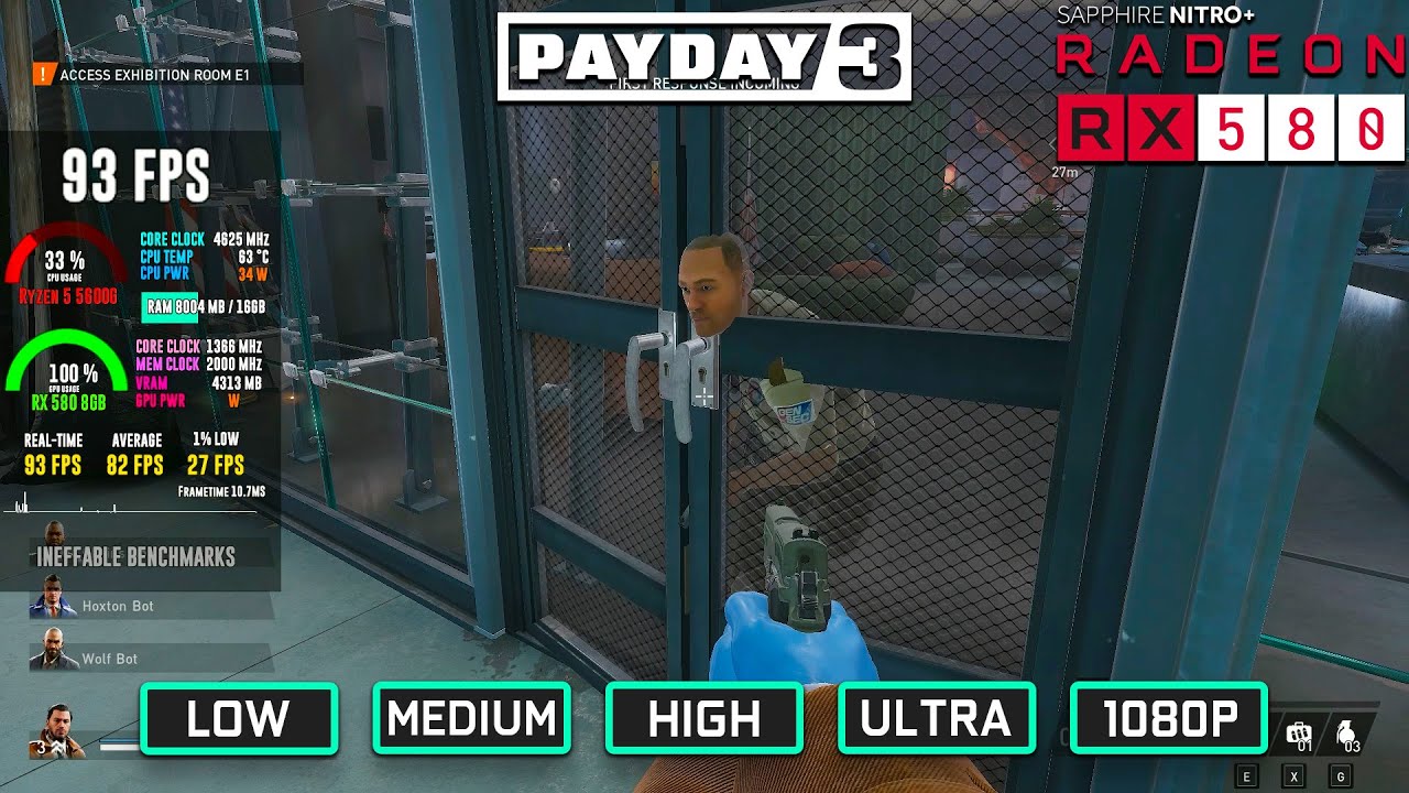 PAYDAY 3: RX 580 + Ryzen 5 5600G - All Settings Tested at 1080P - YouTube