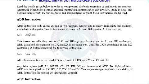 Working of Arithmetic Instructions of Assembly [ADD, SUB, MUL, DIV, INC, DEC and NEG] using ...