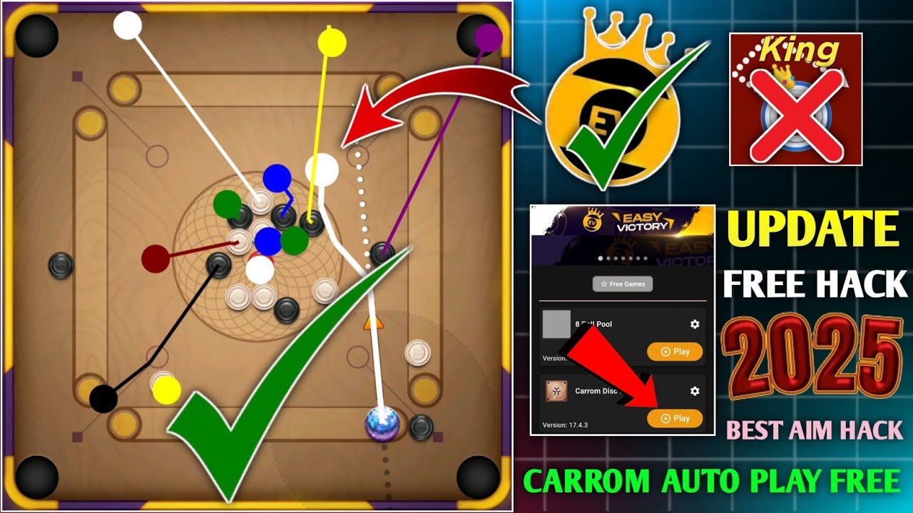 Carrom Pool New Auto Play Hack Ev Loader💯 New Auto Play 2025 Best Aim ...